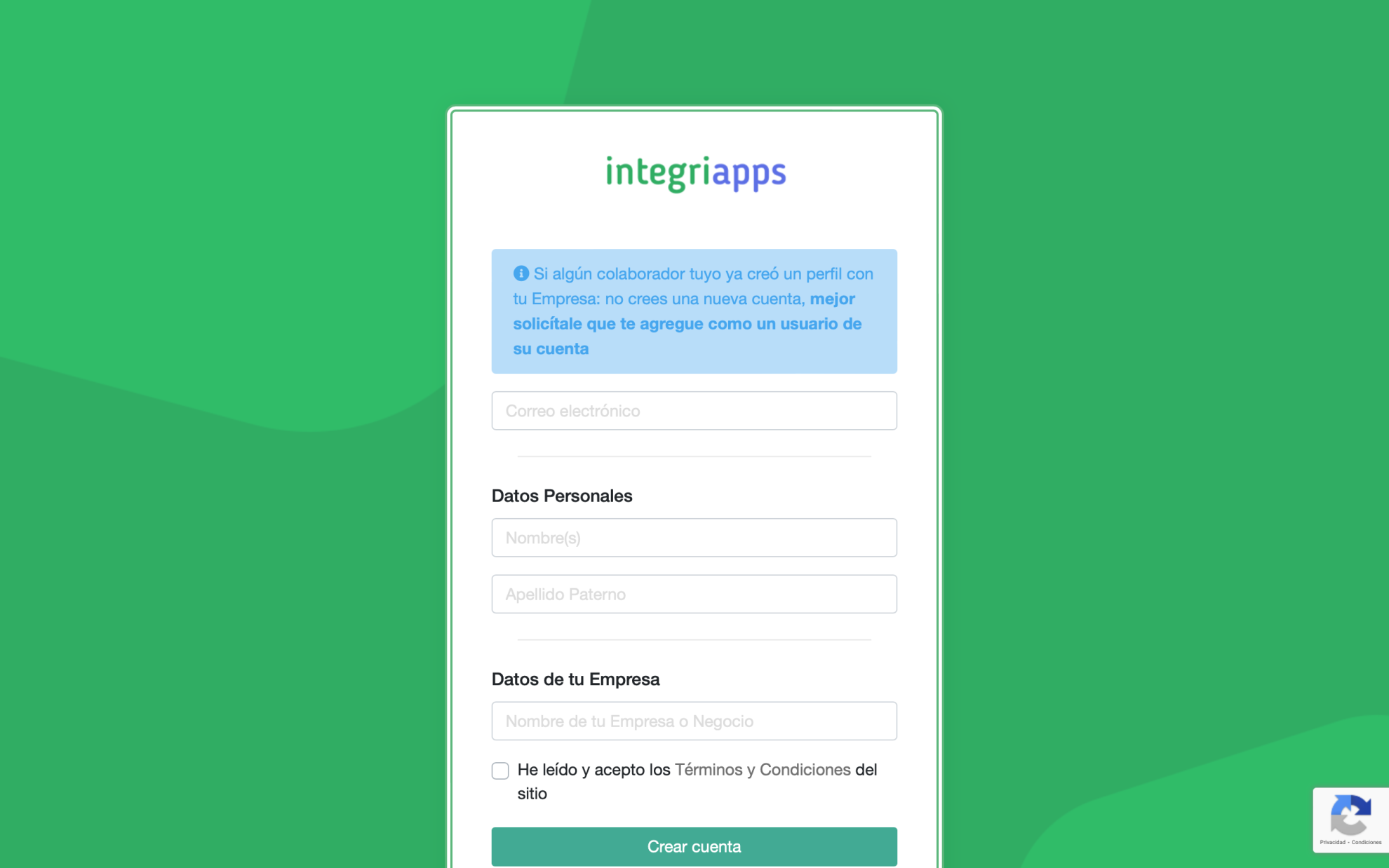 Crear una Cuenta | IntegriApps
